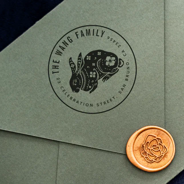 Chinese Zodiac Rabbit | Family Name Return Address Rubber Stamp | Zazzle