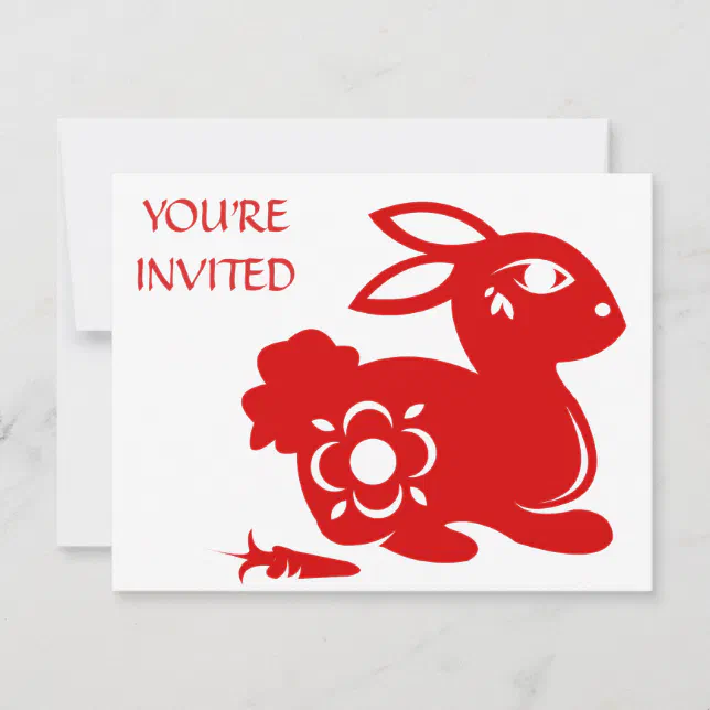 CHINESE ZODIAC RABBIT PAPERCUT ILLUSTRATION INVITATION | Zazzle