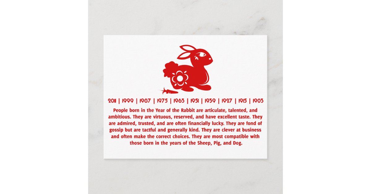 CHINESE ZODIAC RABBIT PAPERCUT ILLUSTRATION POSTCARD | Zazzle