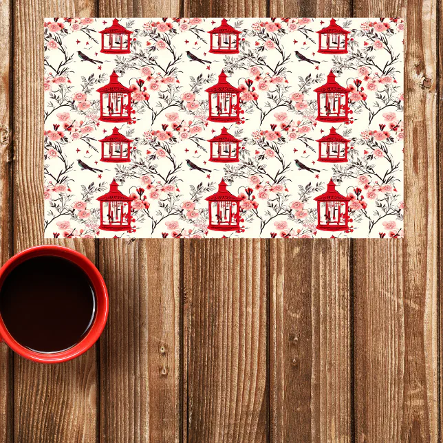 Chinoiserie Asian Floral Painting Red Decoupage Tissue Paper | Zazzle