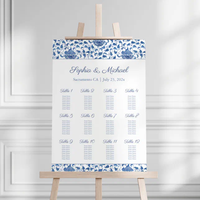 Chinoiserie Blue And White 12 Tables Seating Chart Foam Board | Zazzle