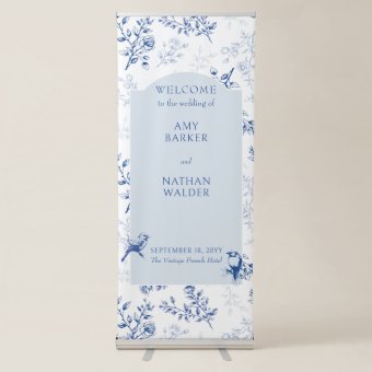 Chinoiserie Blue and White Elegant Floral Wedding Retractable Banner ...