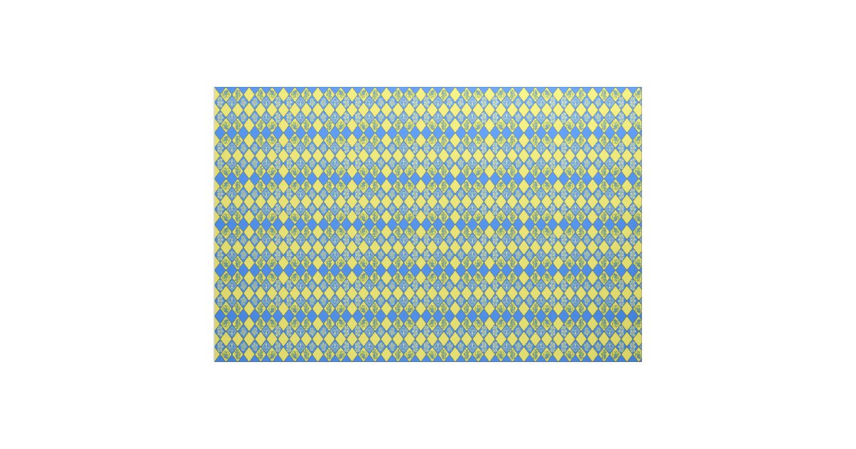 Chinoiserie Blue and Yellow Diamond Pattern Fabric | Zazzle