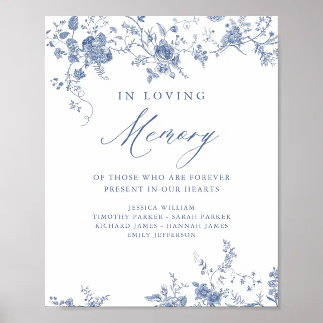 Chinoiserie Blue Floral Wedding Loving Memory Sign | Zazzle