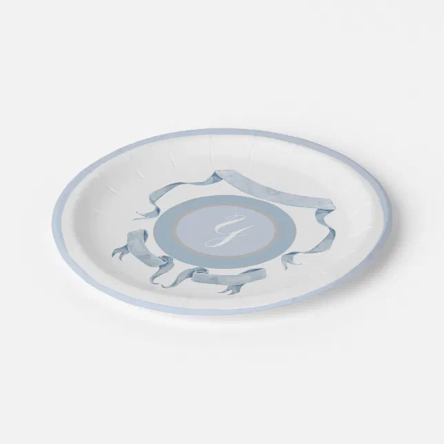 Chinoiserie Blue Ribbons Crest Shield Paper Plates | Zazzle