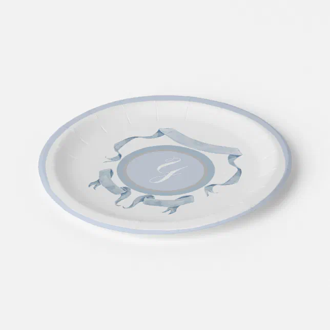 Chinoiserie Blue Ribbons Logo Crest Paper Plates | Zazzle