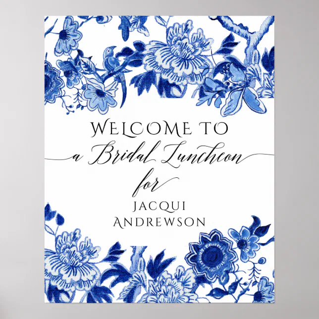 Chinoiserie Blue White Bridal Luncheon Welcome Poster | Zazzle