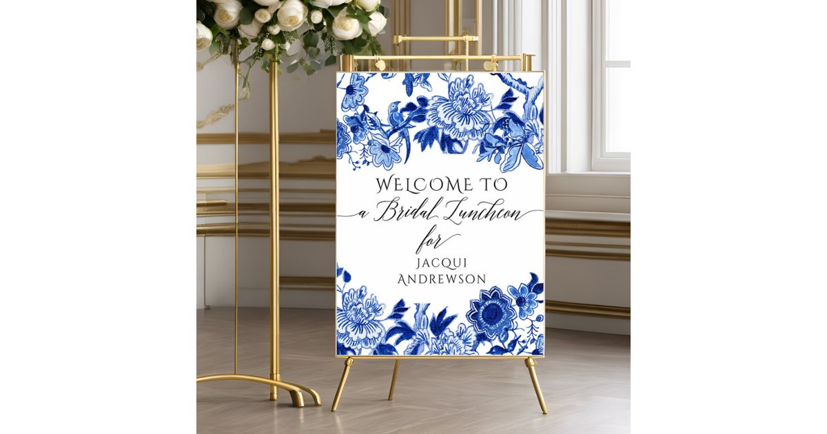 Chinoiserie Blue White Bridal Luncheon Welcome Poster | Zazzle
