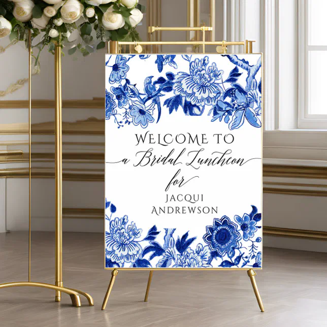 Chinoiserie Blue White Bridal Luncheon Welcome Poster | Zazzle