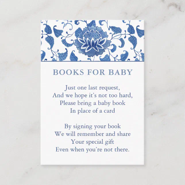 Chinoiserie Blue White Build Library Baby Shower Enclosure Card | Zazzle