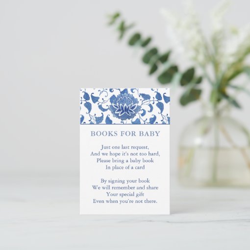Chinoiserie Blue White Build Library Baby Shower Enclosure Card | Zazzle