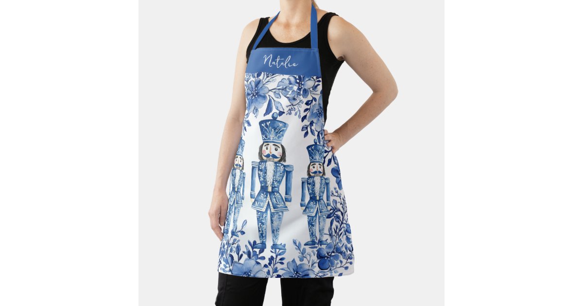 Chinoiserie Blue White Floral Nutcracker Soldiers Apron | Zazzle