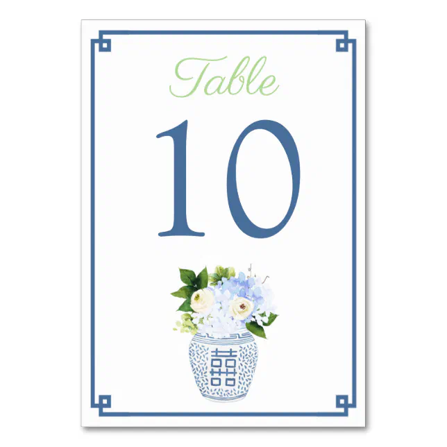 Chinoiserie Chartreuse Green Navy Blue Wedding Table Number | Zazzle