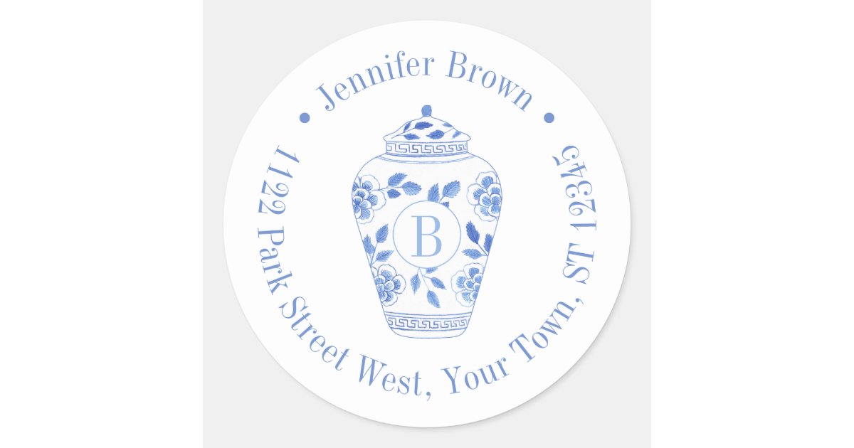 Chinoiserie Chic Monogram Initial Return Address Classic Round Sticker ...