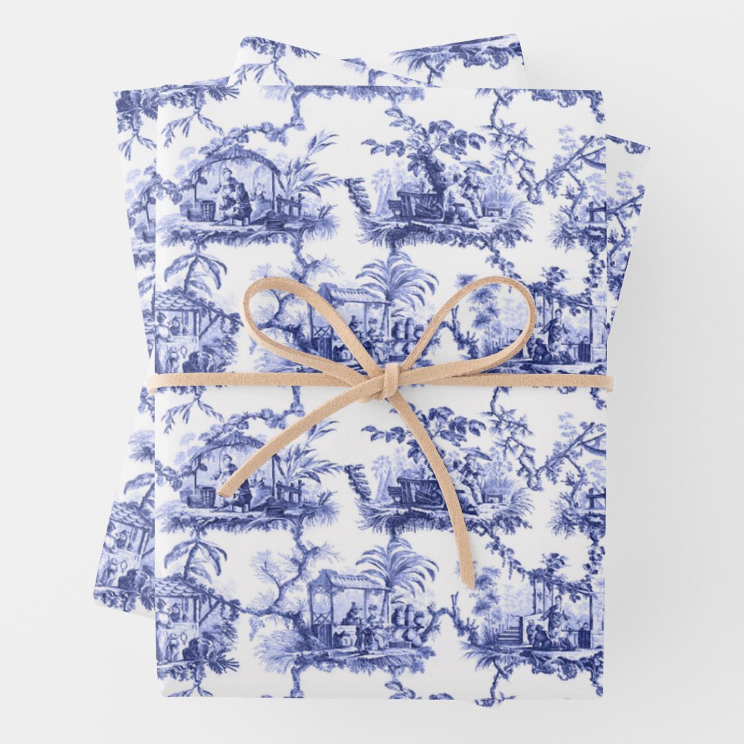 Chinoiserie China Blue Wrapping Paper Sheets | Zazzle