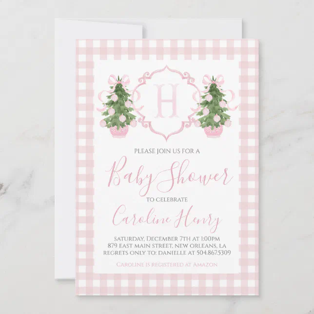 Chinoiserie Christmas Pink Preppy Baby Shower Invitation | Zazzle