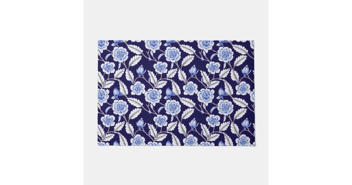 Chinoiserie Delft Blue Floral Porcelain Pattern Doormat | Zazzle