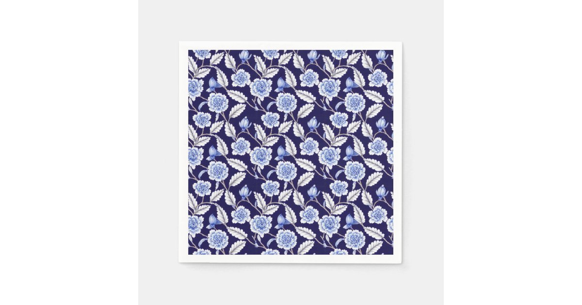 Chinoiserie Delft Blue Floral Porcelain Pattern Napkins | Zazzle
