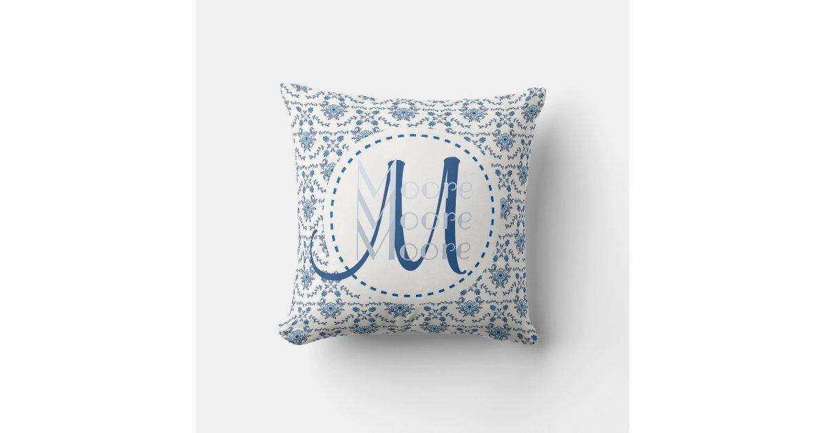 Chinoiserie Delft Blue Monogram•Custom Throw Pillow | Zazzle