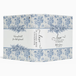 Chinoiserie Dusty Blue White Floral Bridal Recipe 3 Ring Binder | Zazzle