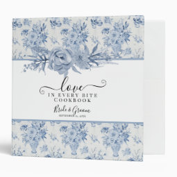 Chinoiserie Dusty Blue White Floral Bridal Recipe 3 Ring Binder | Zazzle