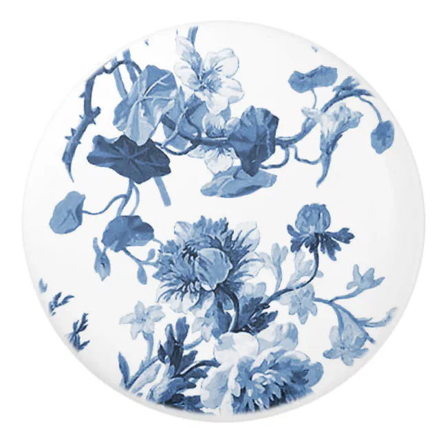 Chinoiserie English Rose Floral Delft Blue White Ceramic Knob | Zazzle