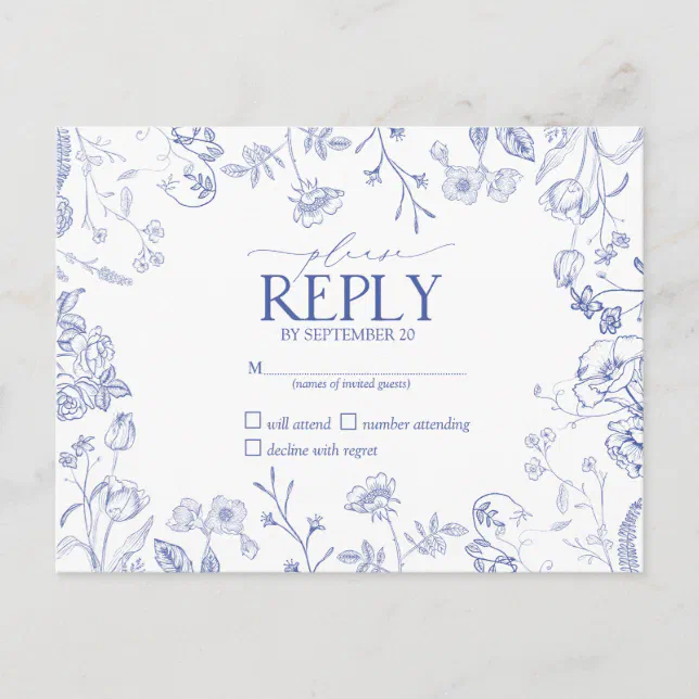 Chinoiserie French Blue Victorian Floral RSVP Invitation Postcard | Zazzle