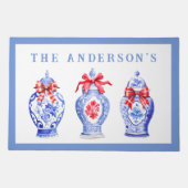 Chinoiserie Ginger Jar With Red Bow | Christmas Doormat | Zazzle