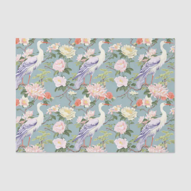 Chinoiserie Jade Floral Egret Tissue Paper | Zazzle