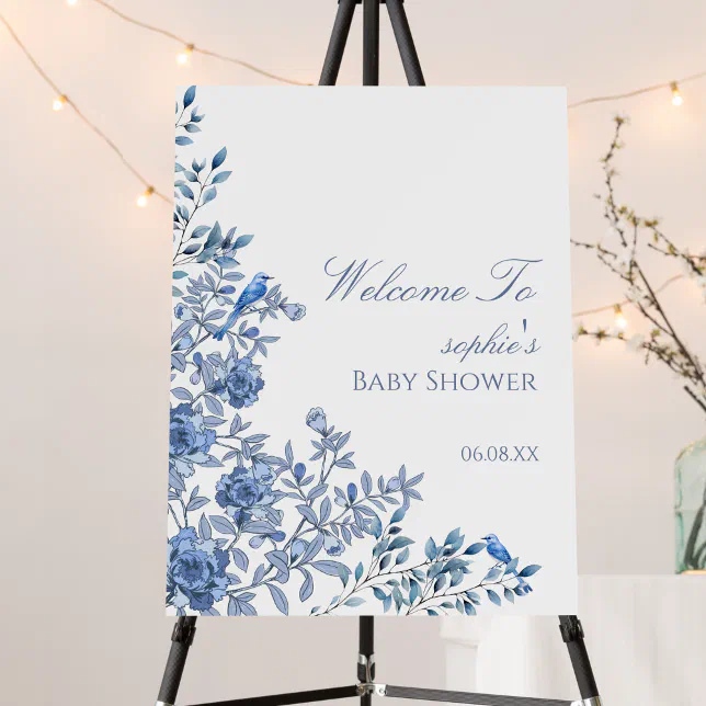 Chinoiserie Toile Blue Welcome Baby Shower Sign | Zazzle