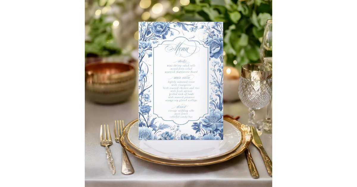 Chinoiserie Tree Motif and Floral Border ID1094 Menu | Zazzle