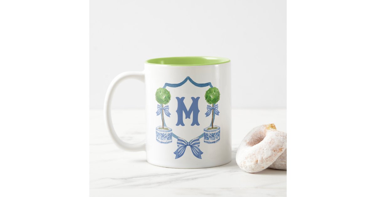 Chinoiserie Watercolor Bow Topiary Monogram Crest Two-Tone Coffee Mug ...