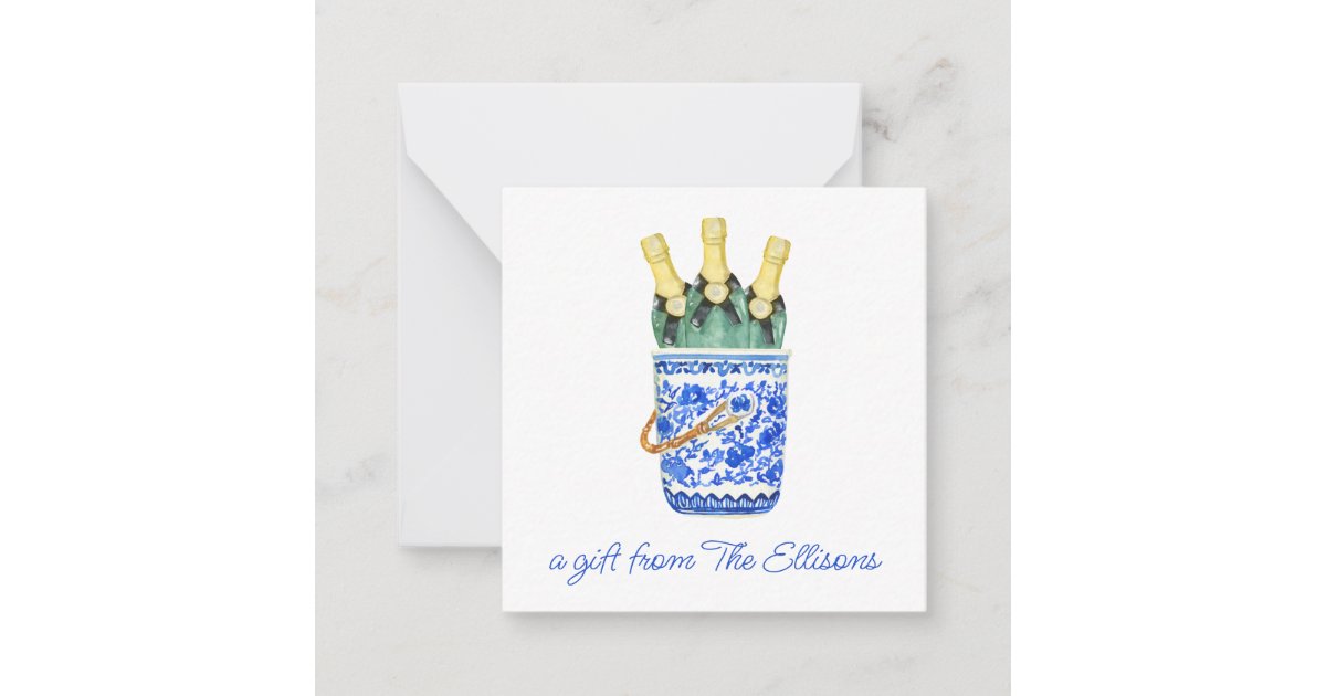 Chinoiserie Watercolor Wine Bucket Gift Enclosure Note Card | Zazzle