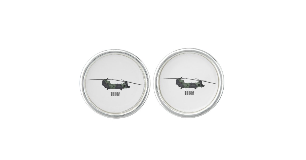 Chinook army helicopter cartoon illustration cufflinks | Zazzle