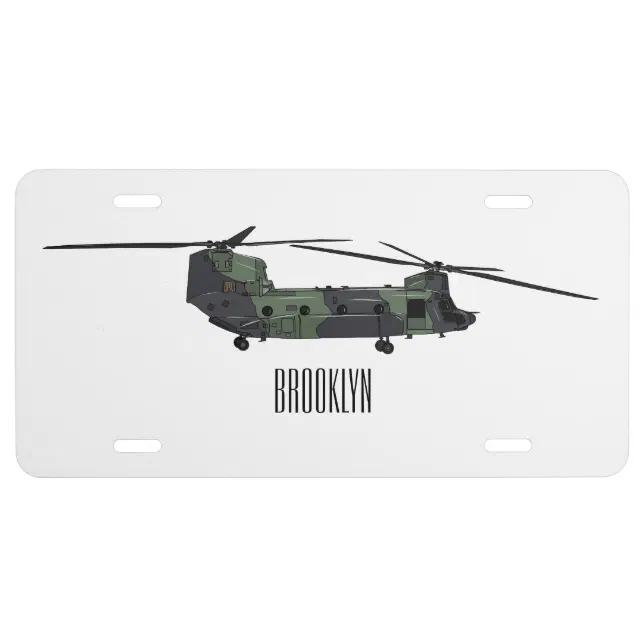 Chinook army helicopter cartoon illustration license plate | Zazzle
