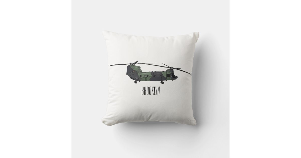 Chinook army helicopter cartoon illustration throw pillow | Zazzle