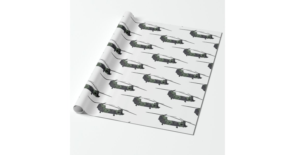 Chinook army helicopter cartoon illustration wrapping paper | Zazzle