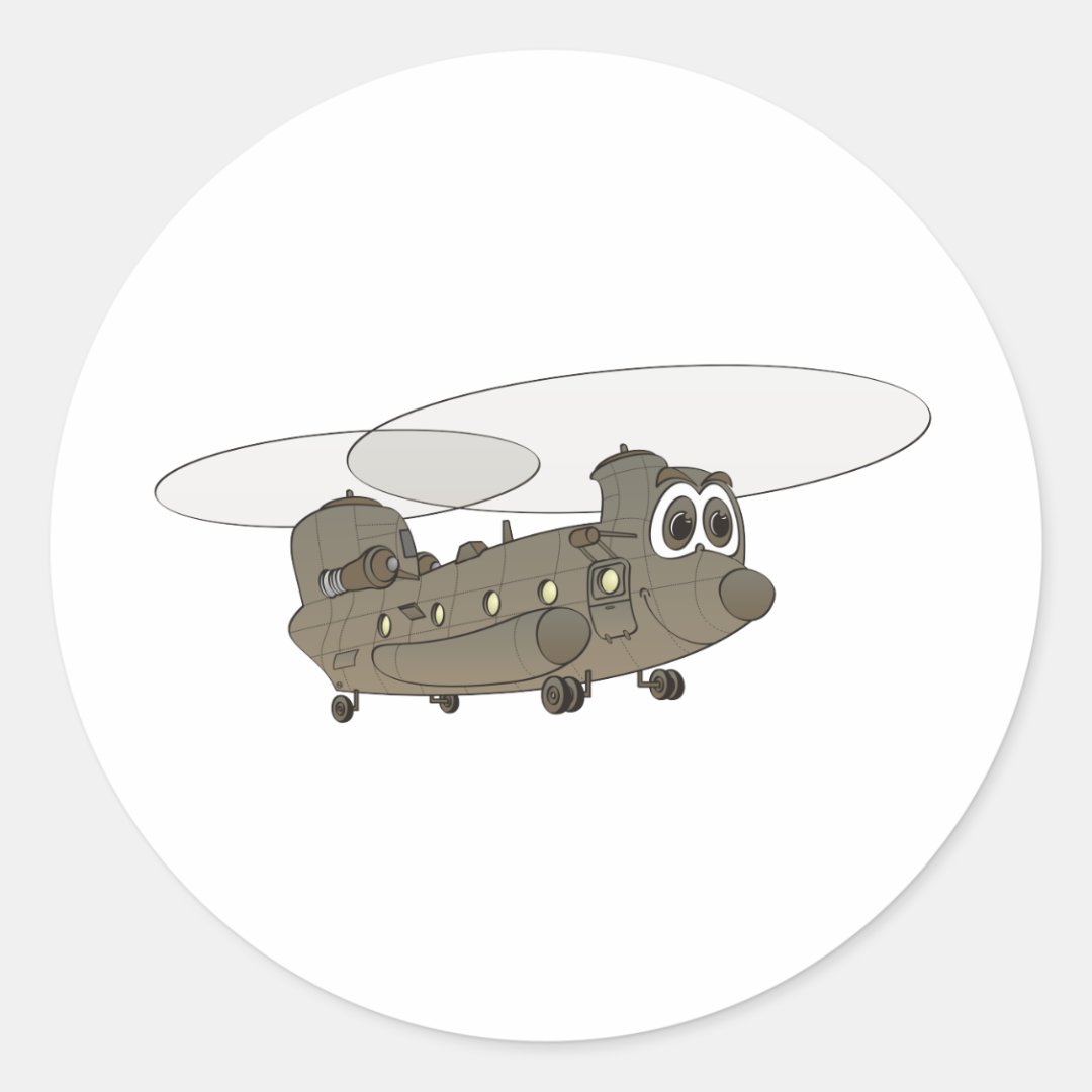 Chinook Helicopter Cartoon Classic Round Sticker | Zazzle