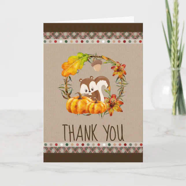 Chipmunk and Pumpkins Fall Rustic Thank You Card | Zazzle
