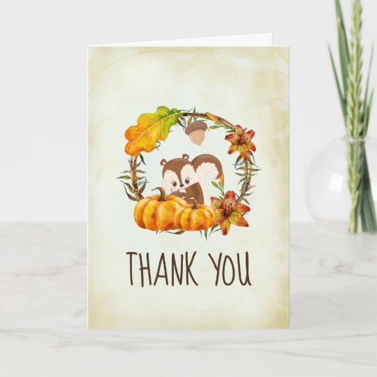 Chipmunk and Pumpkins Fall Rustic Thank You Card | Zazzle.com