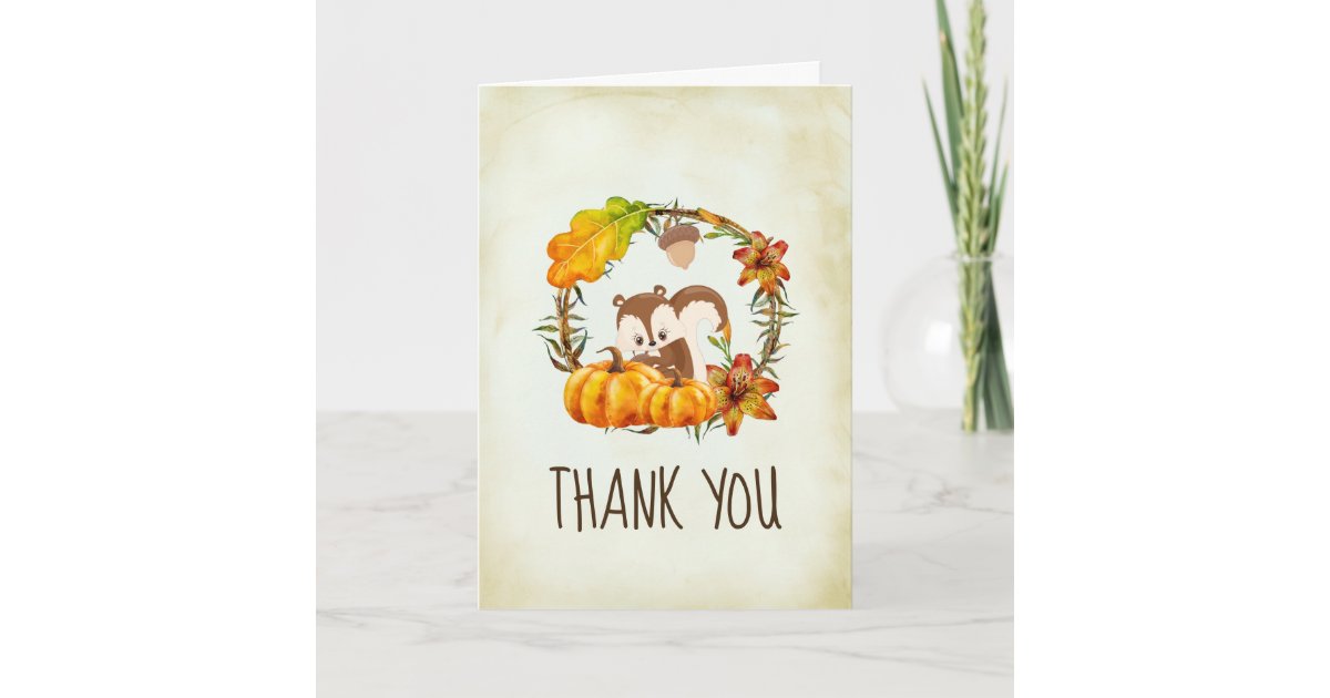 Chipmunk and Pumpkins Fall Rustic Thank You Card | Zazzle