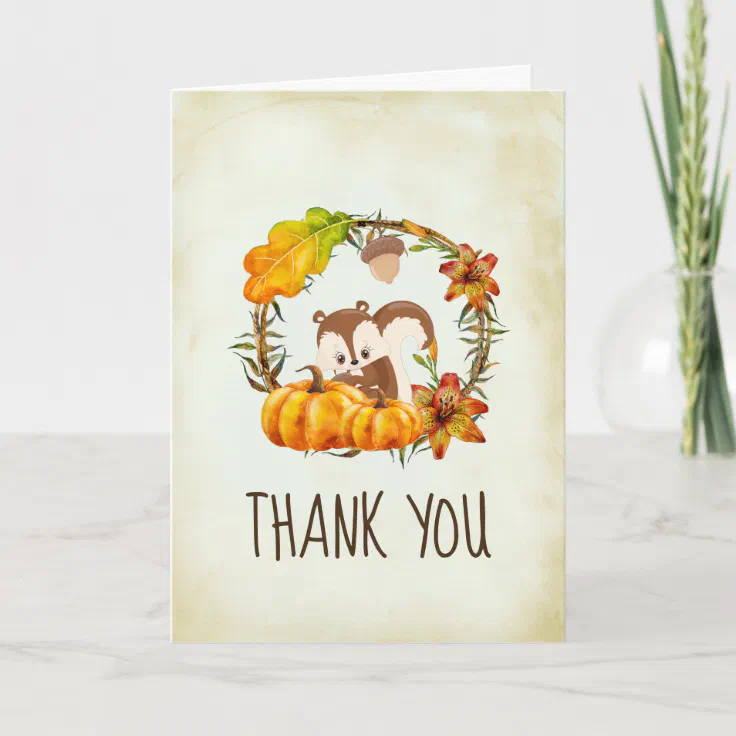 Chipmunk and Pumpkins Fall Rustic Thank You Card | Zazzle