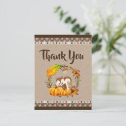 Chipmunk and Pumpkins Fall Rustic Thank You Postcard | Zazzle