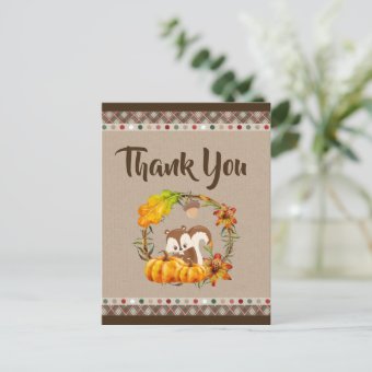 Chipmunk and Pumpkins Fall Rustic Thank You Postcard | Zazzle