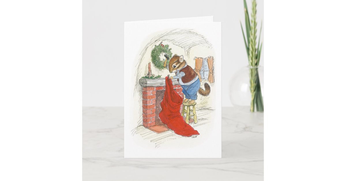 Chipmunk Christmas Stocking card | Zazzle
