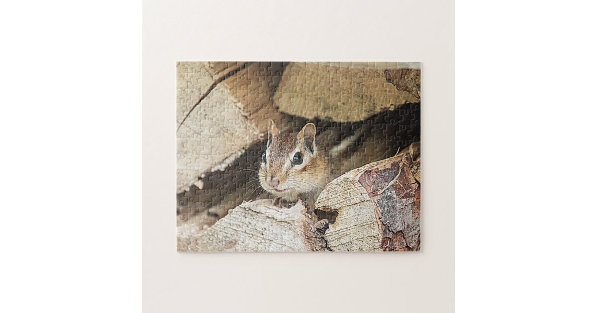 Chipmunk in a wood pile jigsaw puzzle | Zazzle