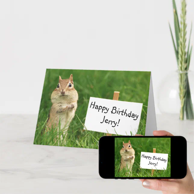 Chipmunk with Happy Birthday Sign Card | Zazzle