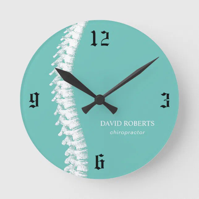 Chiropractic Chiropractor Spine Therapist Teal Round Clock | Zazzle