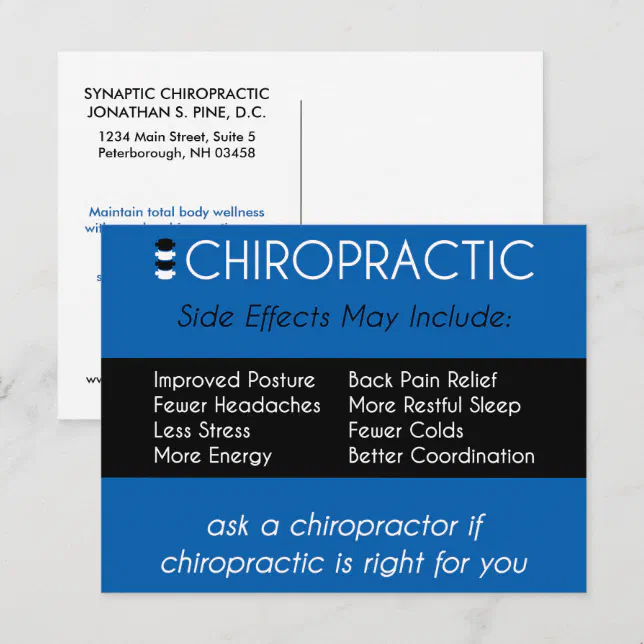 CHIROPRACTIC {Side Effects} Reactivation Recall Postcard | Zazzle