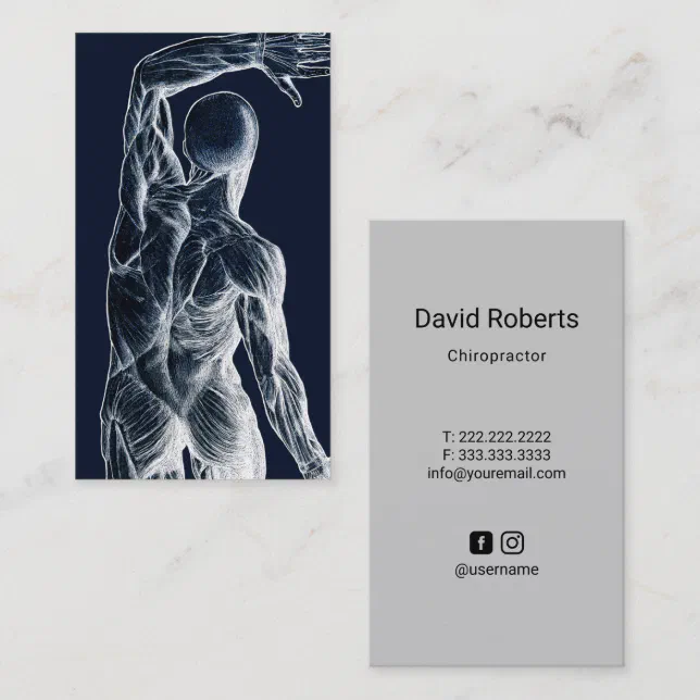 Chiropractor Anatomy Back Chiropractic Navy Blue Business Card | Zazzle